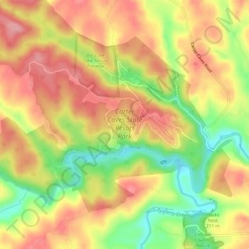 Carter Caves State Resort Park topographic map, elevation, terrain