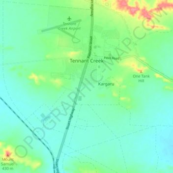 Tennant Creek topographic map, elevation, terrain