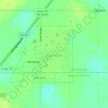O'Donnell topographic map, elevation, terrain